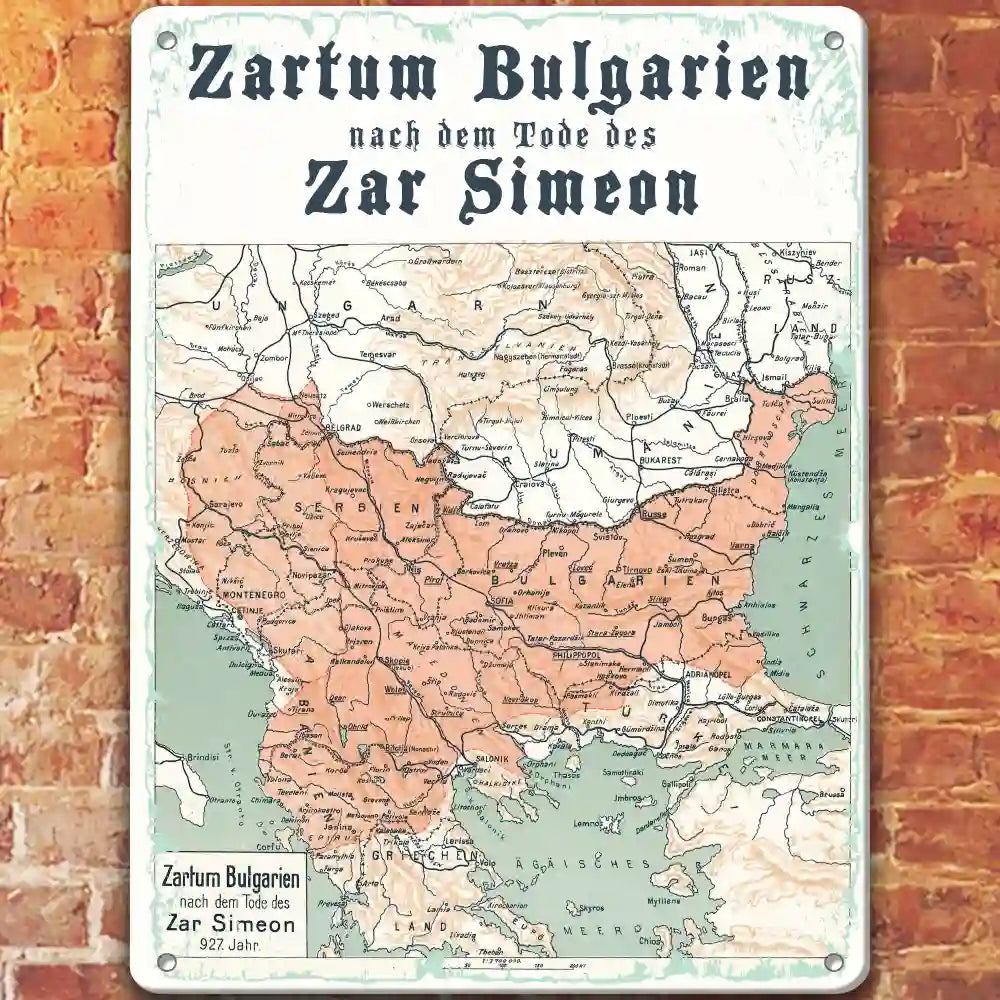 България при Цар Симеон 927г. - карта - метална табелка – Liratech.bg
